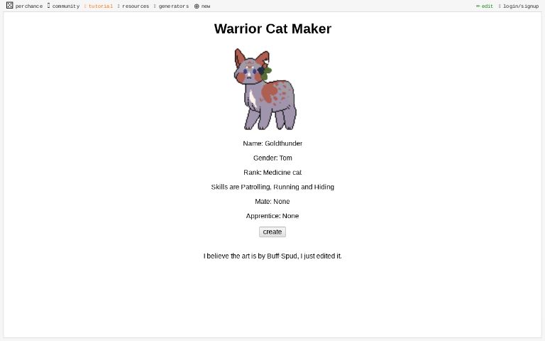 Warrior Cat Maker ― Perchance Generator