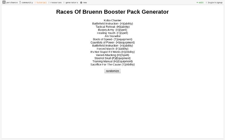 Races Of Bruenn Booster Pack Generator