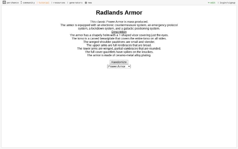 Radlands Armor ― Perchance Generator