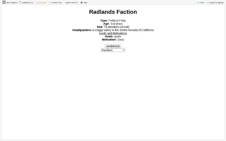 Radlands Faction ― Perchance Generator