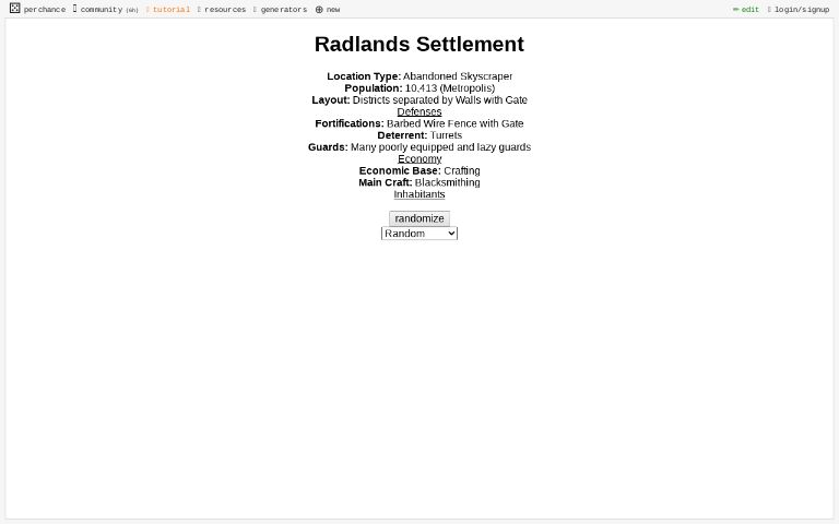 Radlands Settlement ― Perchance Generator