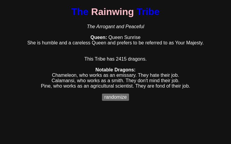 The Rainwing Tribe ― Perchance Generator