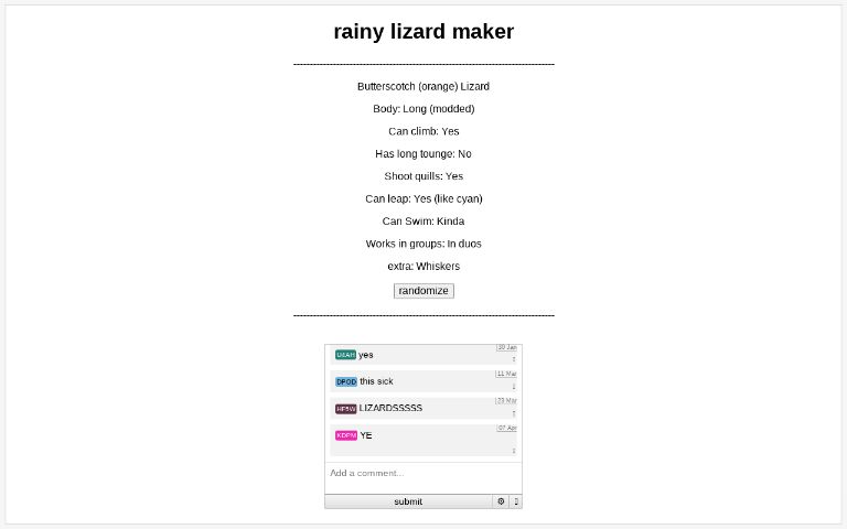 rainy lizard maker ― Perchance Generator