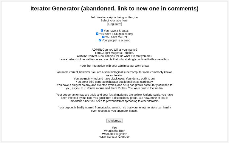 Iterator Generator (abandoned, link to new one in comments)