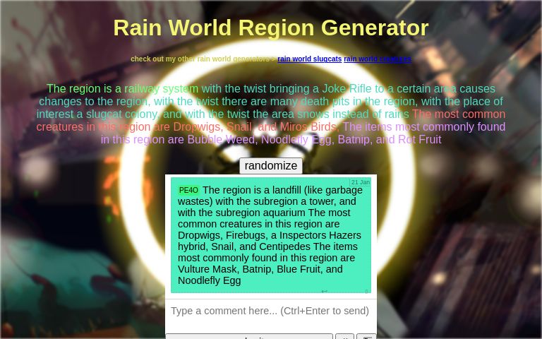 Rain World Region Generator check out my other rain world generators ...