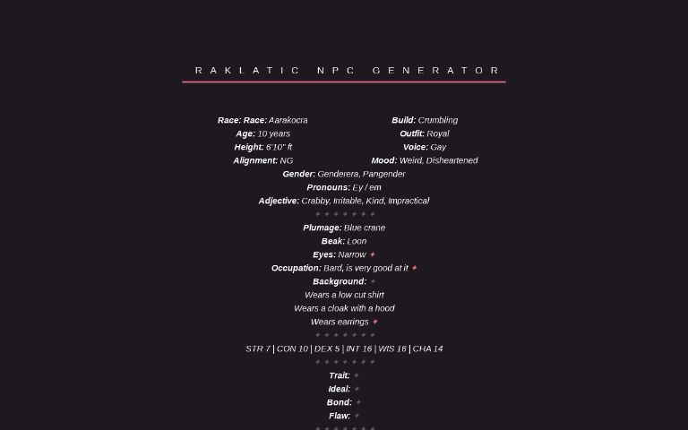 Raklatic NPC Generator