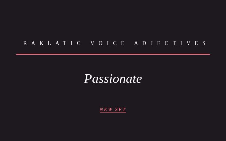 Raklatic Voice Adjectives ― Perchance Generator