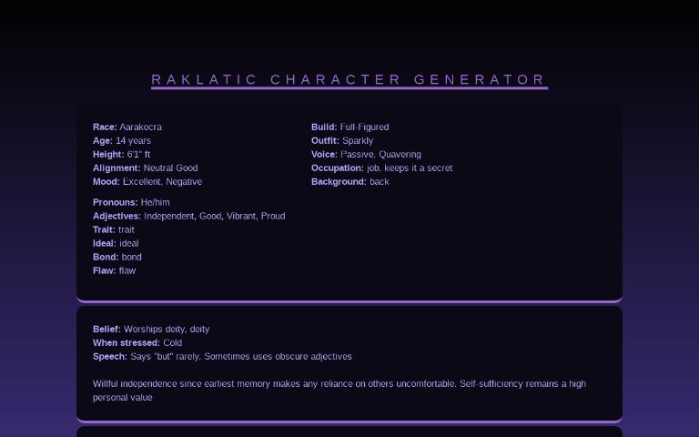 Raklatic Character Generator