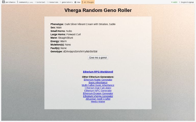 Vherga Random Geno Roller ― Perchance Generator