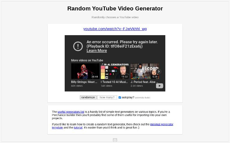 Random YouTube Video Generator