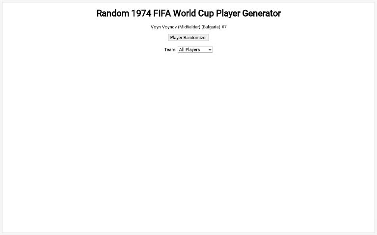 Random 1974 FIFA World Cup Player Generator