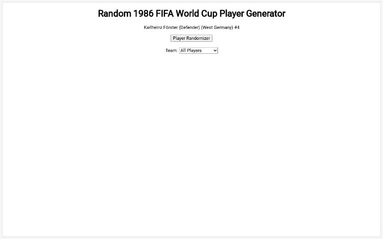 Random 1986 FIFA World Cup Player Generator