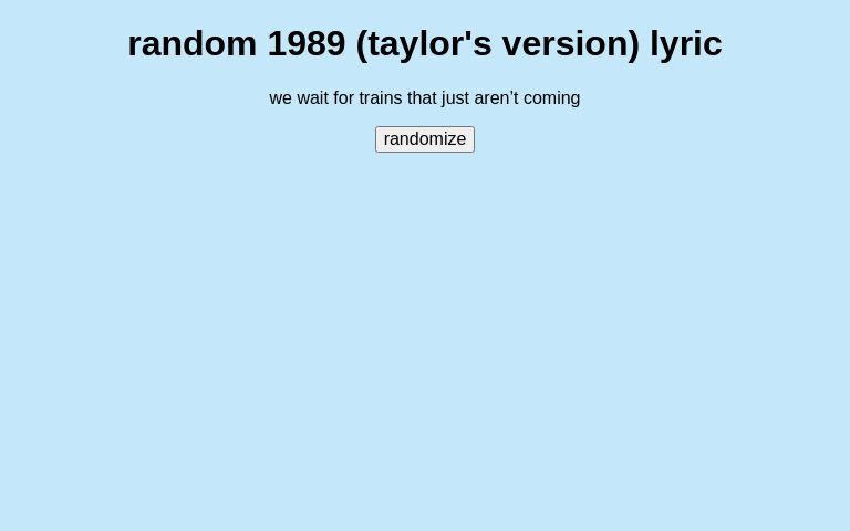 random 1989 (taylor's version) lyric ― Perchance Generator