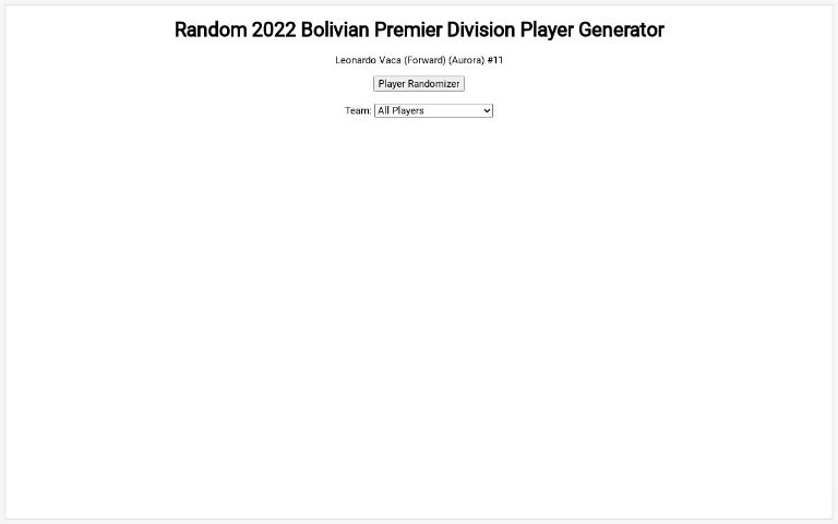 Random 2022 Bolivian Premier Division Player Generator