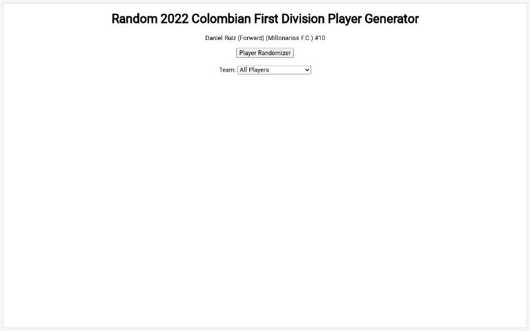 Random 2022 Colombian First Division Player Generator