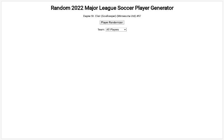 Random 2022 Major League Soccer Player Generator
