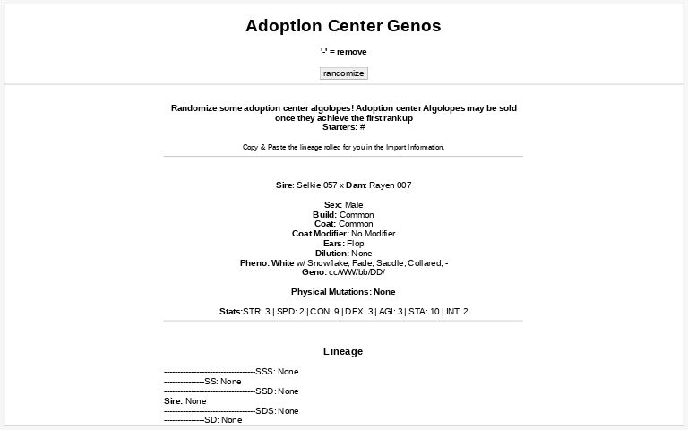 Adoption Center Genos ― Perchance Generator