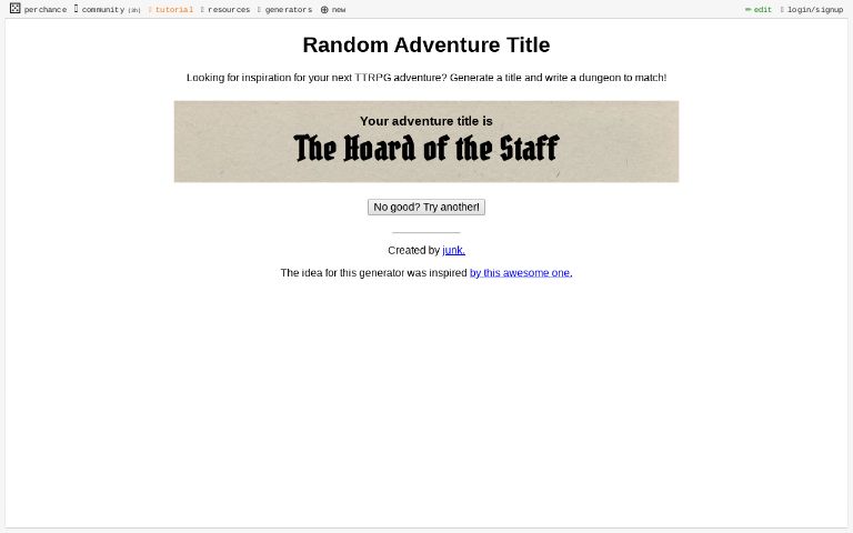 Random Adventure Title ― Perchance Generator