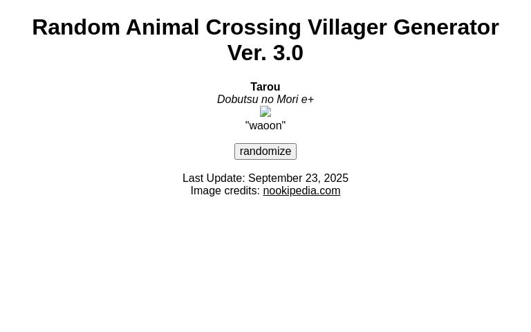 Random Animal Crossing Villager Generator (Update 2.0)