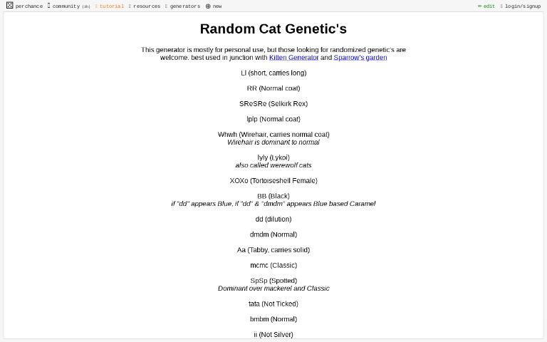 Random Cat Genetic's ― Perchance Generator