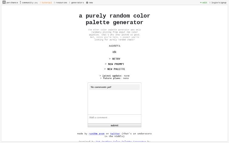 a purely random color palette generator