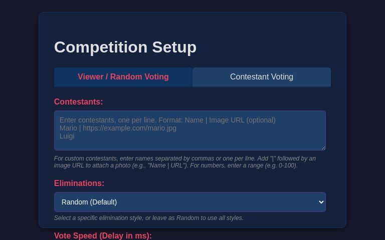 Competition Setup ― Perchance Generator