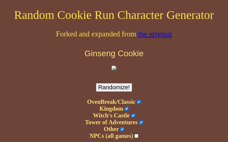 Random Cookie Run Character Generator