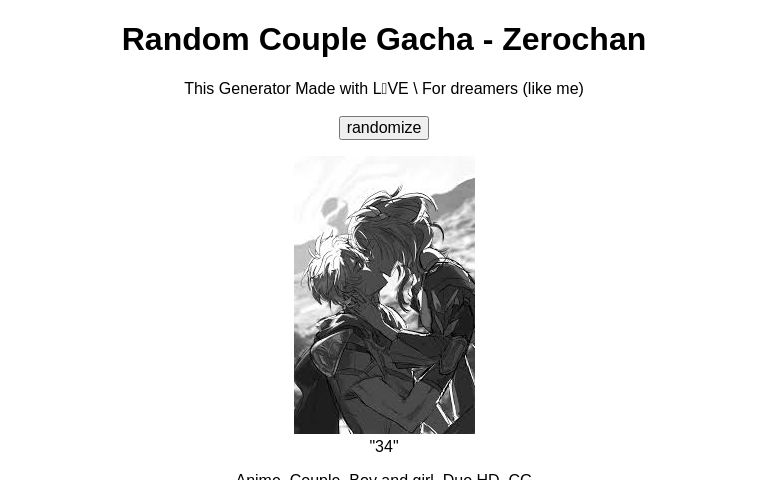 Random Couple Gacha - Zerochan ― Perchance Generator