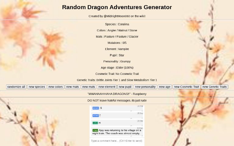 Random Dragon Adventures Generator