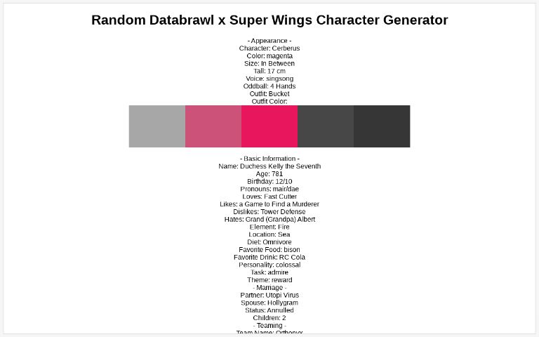 Random Databrawl x Super Wings Character Generator