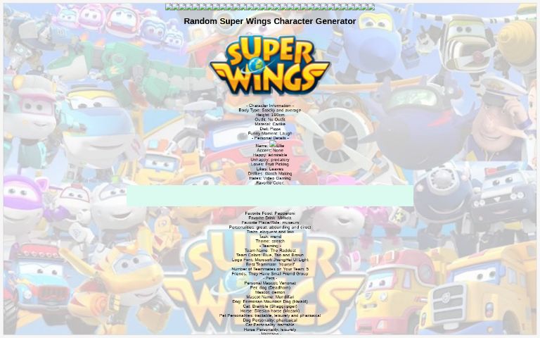 Random Super Wings Character Generator