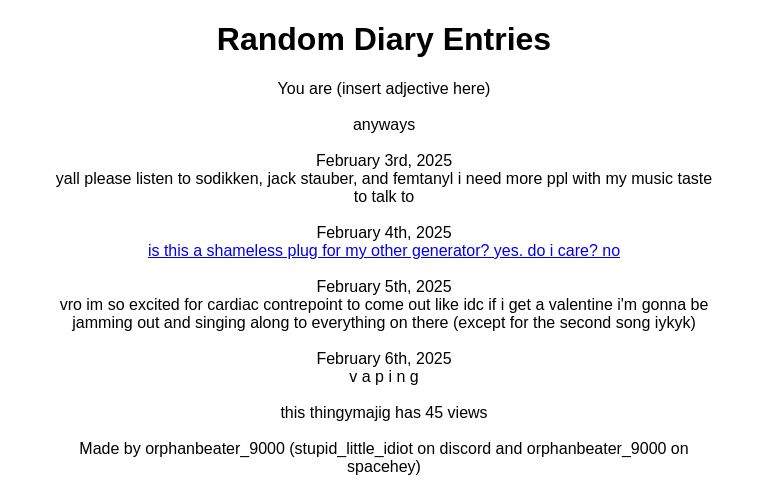 Random Diary Entries ― Perchance Generator