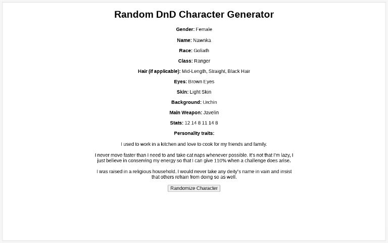 Random DnD Character Generator