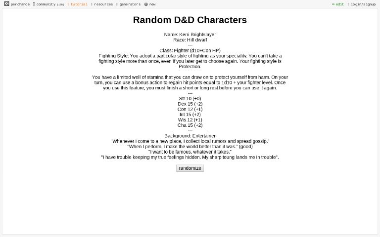 Random D&D Characters ― Perchance Generator
