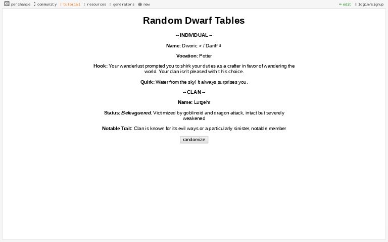 Random Dwarf Tables ― Perchance Generator