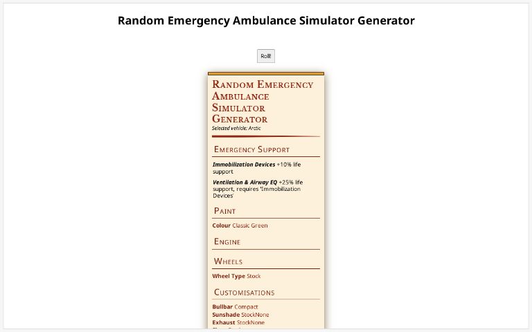 Random Emergency Ambulance Simulator Generator