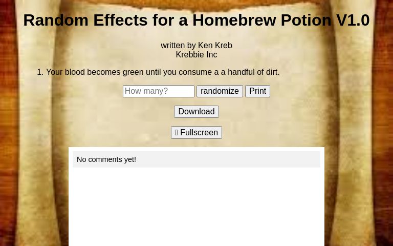 Random Effects for a Homebrew Potion V1.0 ― Perchance Generator