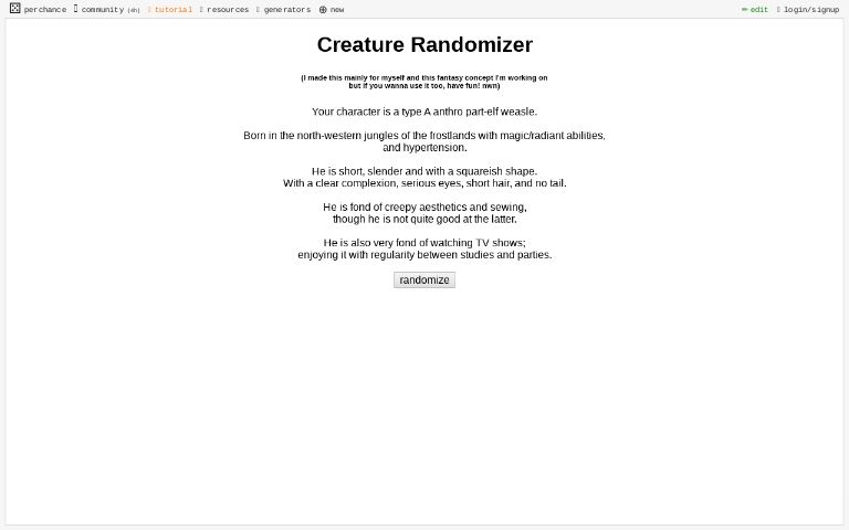 Creature Randomizer ― Perchance Generator