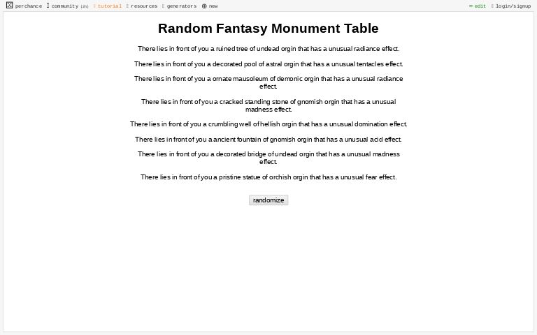 Random Fantasy Monument Table ― Perchance Generator