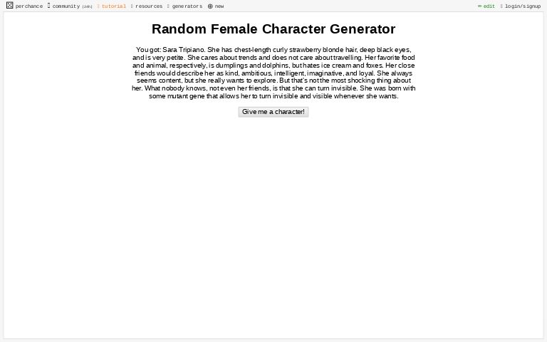 Random Female Character Generator