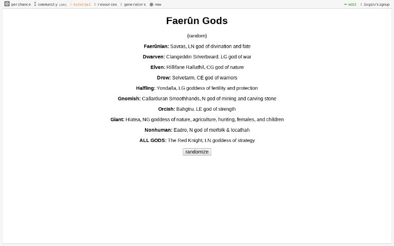 Faerûn Gods ― Perchance Generator