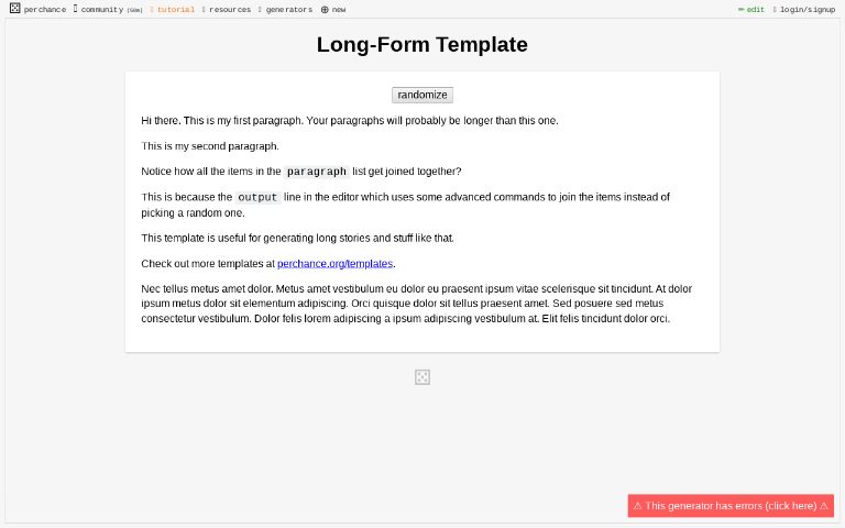 Long-Form Template ― Perchance Generator