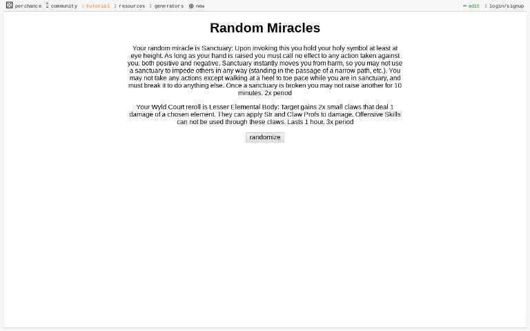 Random Miracles ― Perchance Generator