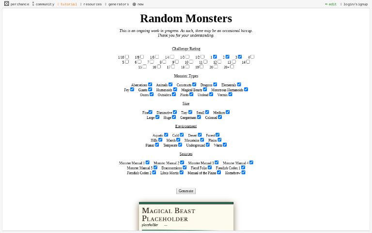 Random Monsters ― Perchance Generator