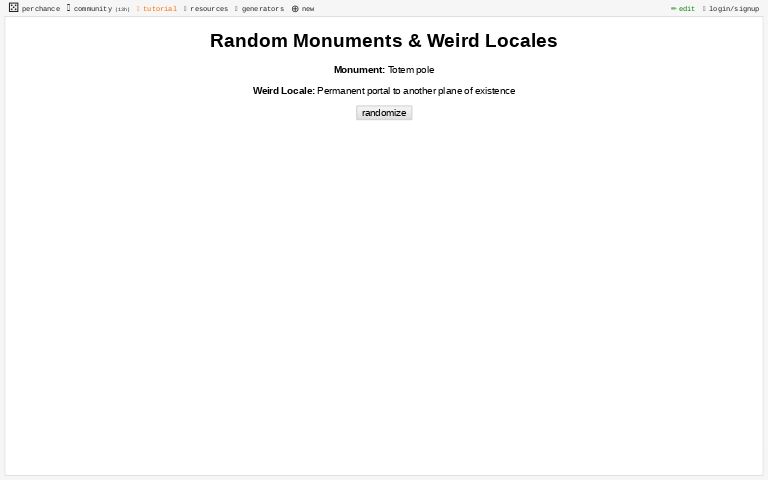 Random Monuments & Weird Locales ― Perchance Generator