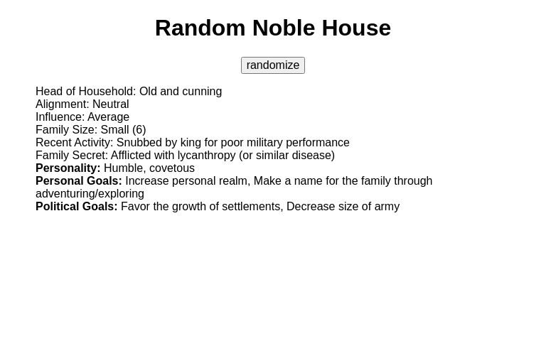 Random Noble House ― Perchance Generator