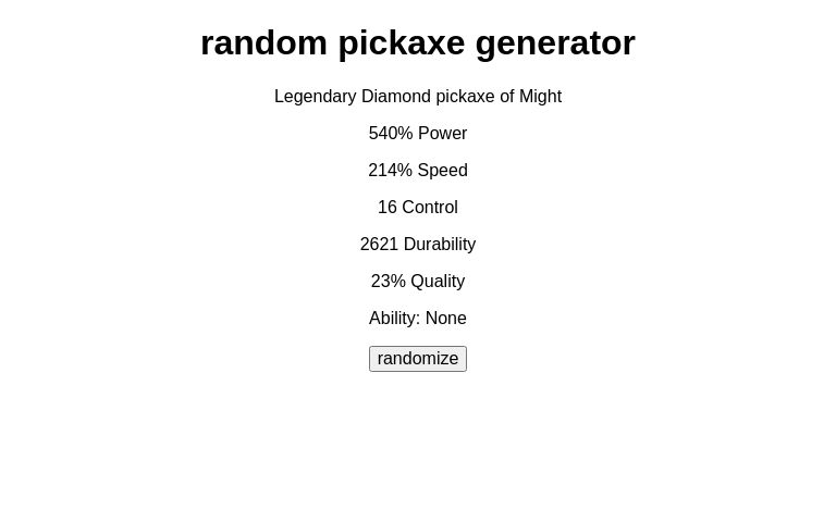 random pickaxe generator