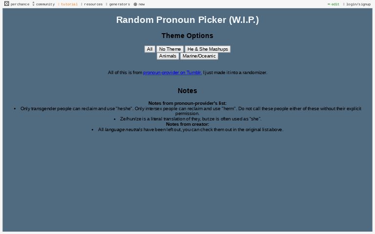 Random Pronoun Picker (W.I.P.) ― Perchance Generator