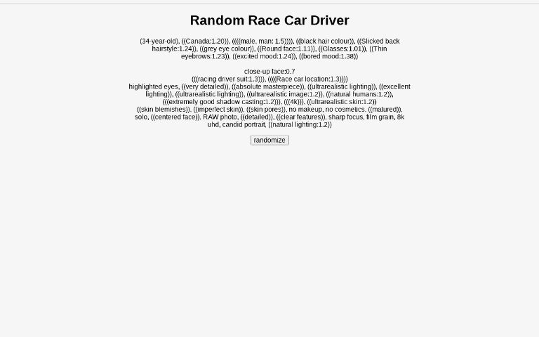 Random Race Car Driver ― Perchance Generator