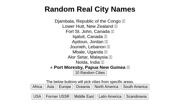 Random Real City Names ― Perchance Generator